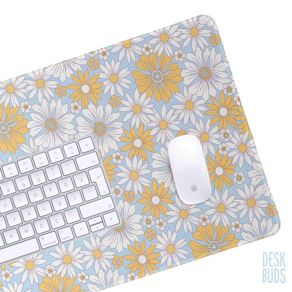 Yellow and Blue Floral Desk Mat – DeskBuds